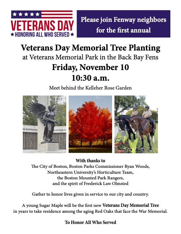 Veterans Day Tree Planting in the Back Bay Fens | Fenway Civic Association